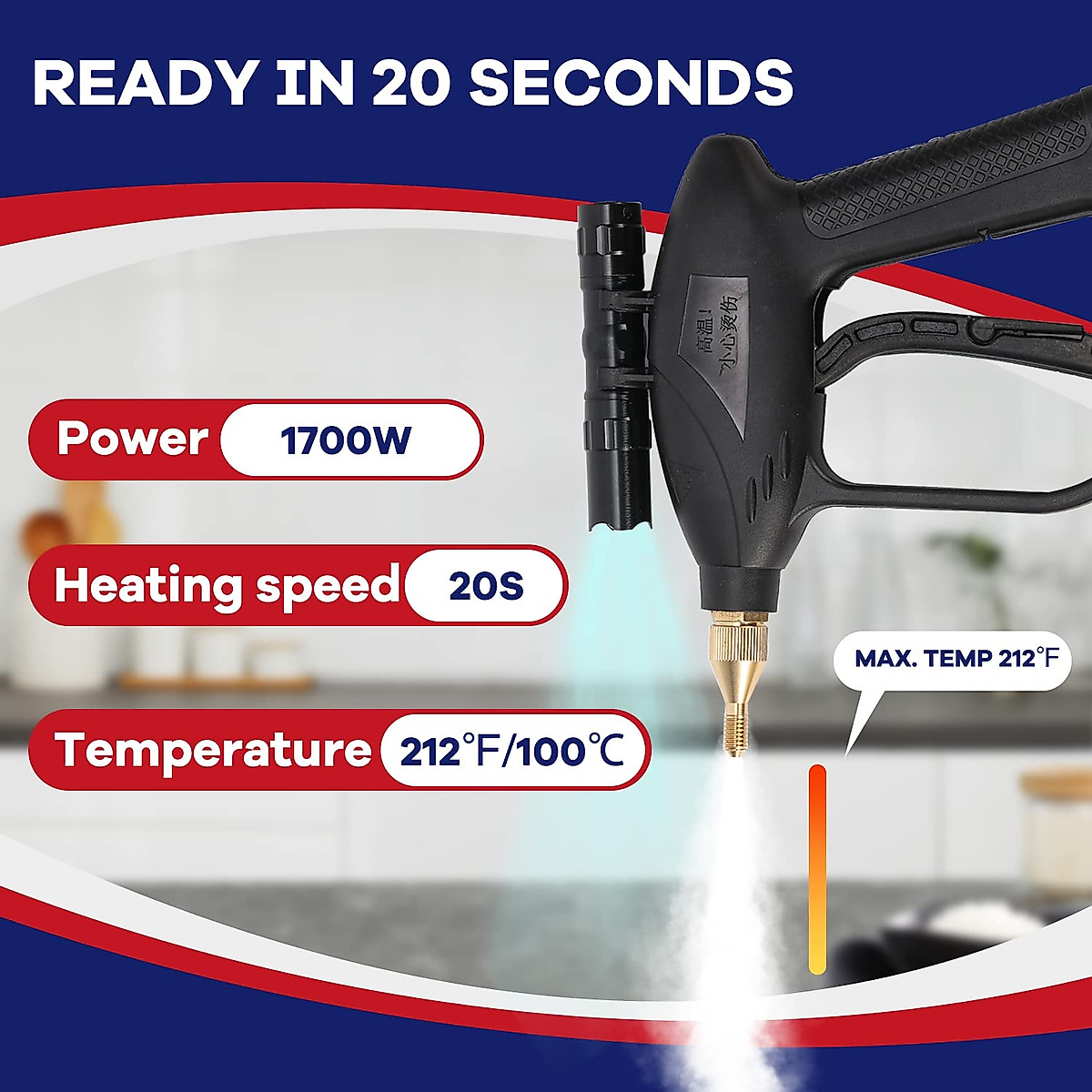 Moongiantgo 1700W High Pressure Steam Cleaner Handheld Portable Instant Steam Cleaning Machinefor Commercial Home USe Kitchen Bathroom Grout Tile Car Detailing (Black, 110V)