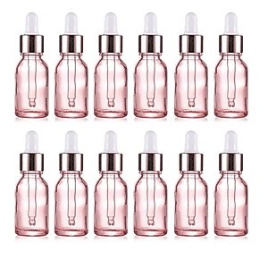 Wresty Pink Glass Dropper Bottles,12 Pack Essential Oil Dropper Bottels Perfume Sample Bottles Cosmetic Container Empty Bottles With Glass Eye Dropper (15ml)
