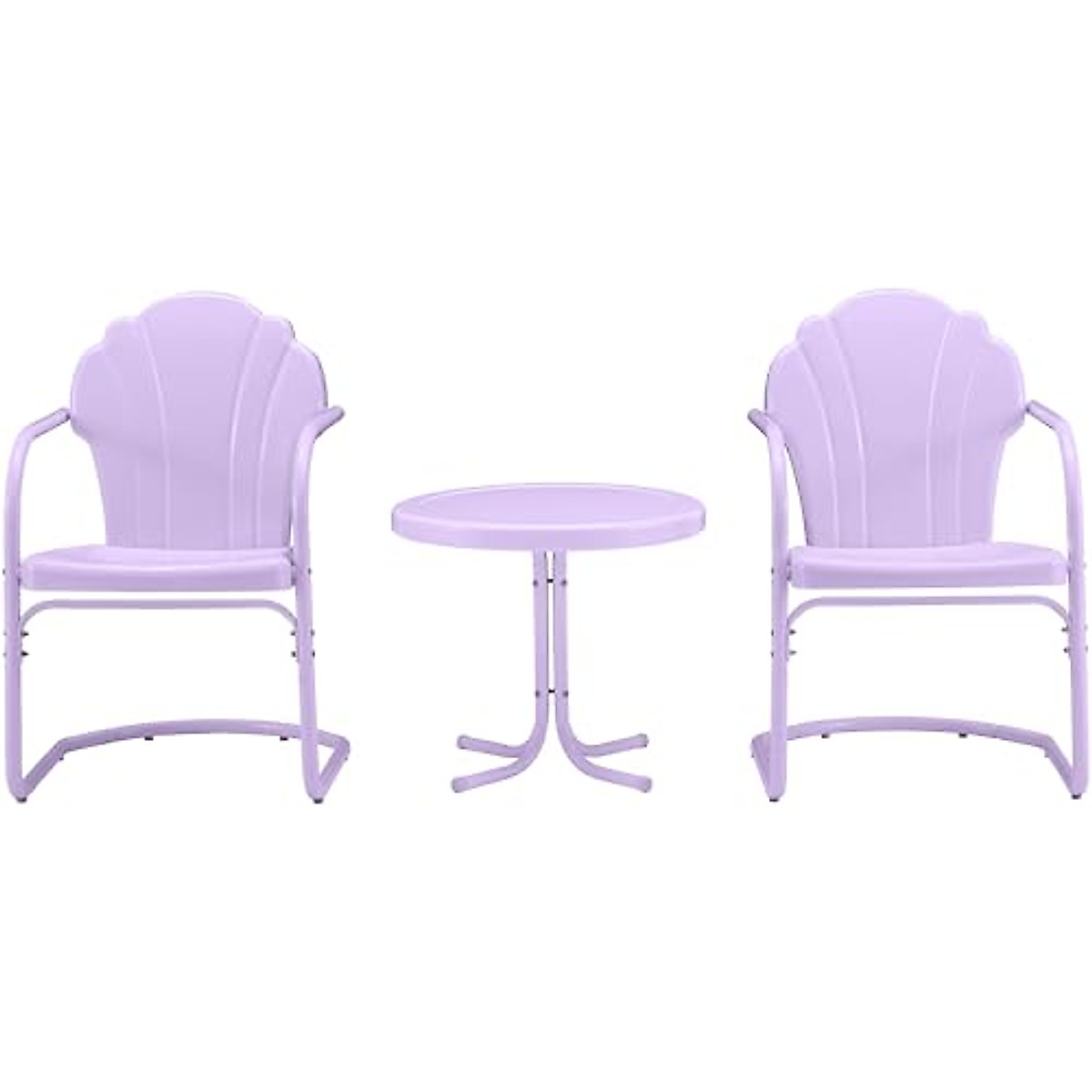 Crosley Furniture Tulip 3-Piece Outdoor Chair and Side Table Set, Vintage Retro Metal Patio Conversation Sets, Lavender Gloss