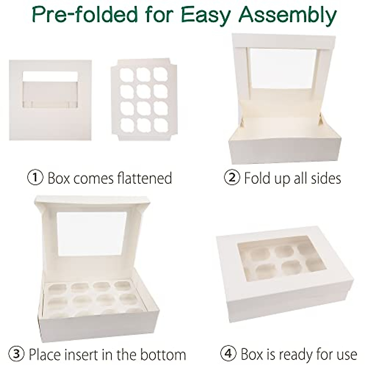 LotFancy Cupcake Boxes 12 Count, 8 Pack, Dozen Cupcake Containers with Window and Inserts, White Bakery Boxes, Disposable Pastry Carrier Holders for Cookies, Treats, Dessert, Muffins