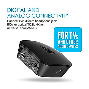 MEE audio Connect Bluetooth Audio Transmitter for up to 2 Bluetooth Wireless Headphones/Speakers, Bluetooth Adapter with AptX Low Latency for TV/PC/Airplane/Gym with 3.5mm Jack/AUX/RCA/Optical input