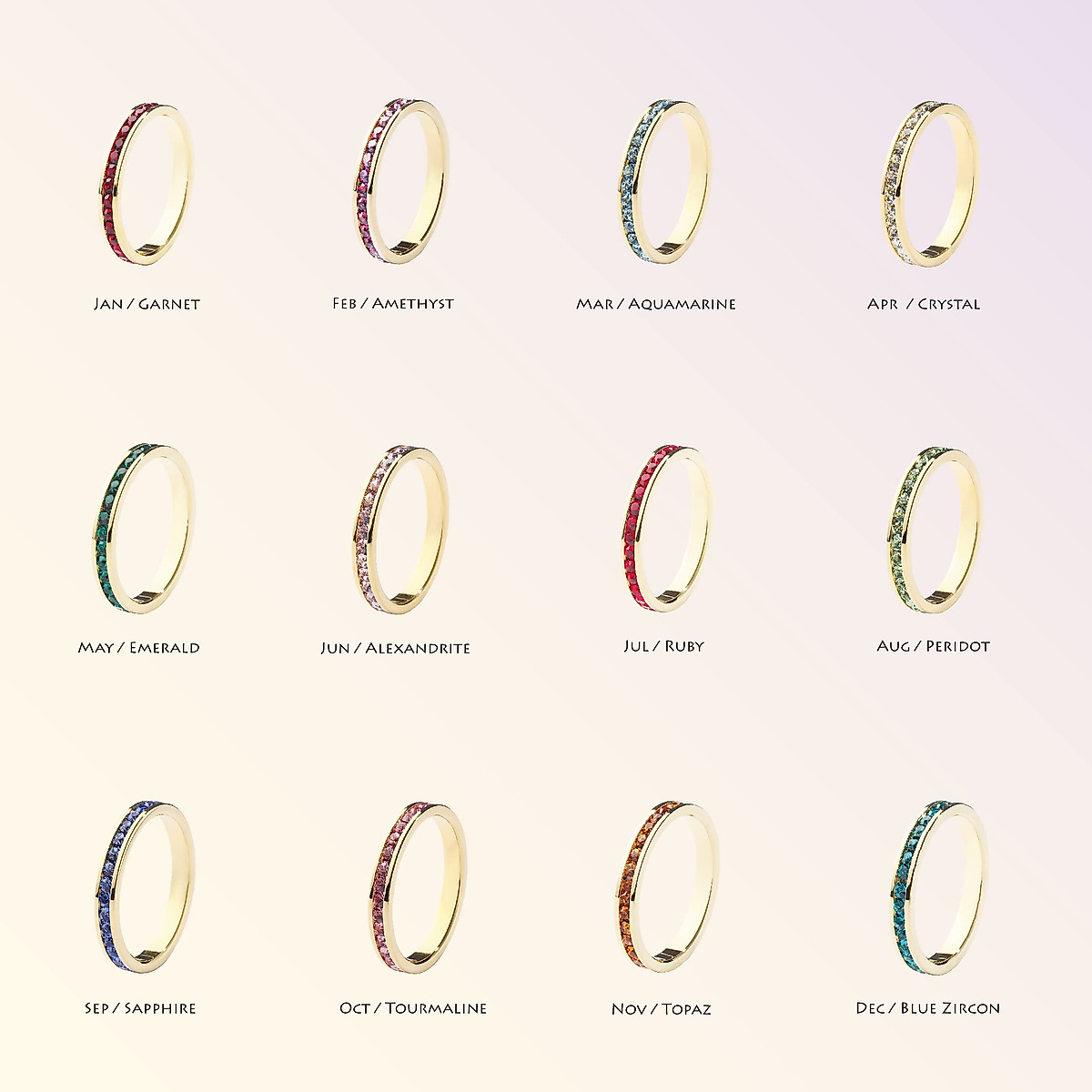 Muses Art Design Birthstone Eternity Band Ring 18K Gold Plated, Stackable Ring with Crystal Birthstone Size 5