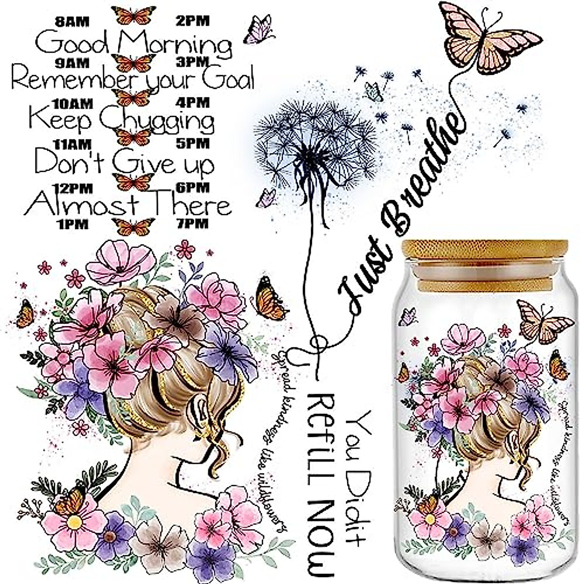 UV DTF Transfer Sticker, 5Sheets Rub on Transfer Stickers for Glass Cups,Waterproof UV DTF Cup Wrap Rub on Transfers Stickers Decals, Clear Film Transfer Paper UV DTF Cup Wraps Transfer Sticker