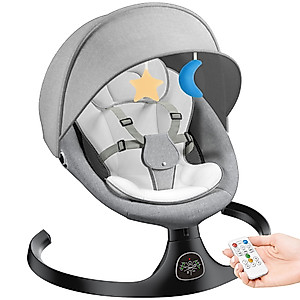 kmaier Electric Baby Swing for Infants, Baby Rocker for Infants with 5 Speeds, 10 Lullabies, Adapter & Battery Operated, Indoor & Outdoor Use, Remote Control, Gray