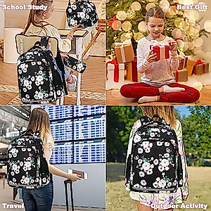 School Backpack Girls Floral Bookbag Teens Water-resistant Schoolbag Kids Insulation Lunch Bag and Pencil Case