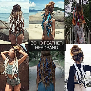 GORTIN Boho Feather Headbands Gypsy Hippie Headband Indian Feather Headpieces Tassel Hemp Rope Headdress Festival Hair Accessories for Women and Girls