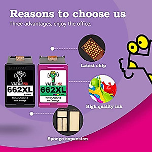 YATUNINK Remanufactured Ink Cartridge Replacement for HP 662XL HP 662 Ink Cartridges Black and Color Combo Pack Show Ink Level for Deskjet 1015 1515 1516 2515 2516 Deskjet 4645 4666 Printer Ink(2Pack)