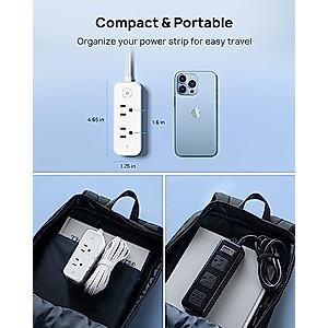TROND Ultra Thin Flat Extension Cord 10 ft, Flat Plug Power Strip Surge Protector, 6 Wide Space Outlets 3 USB Ports(1 USB C), 3 Side Outlet Extender, Desk Charging Station Compact for Travel Home Dorm