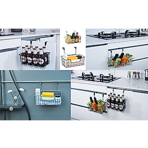 JUNCHU CHERRY 2 Pack The Cabinet Door Organizer, Hanging Wall Mount Storage Wire Basket,Grid Storage Basket for Kitchen,Pantry Bathroom,Cabinet,Chrome