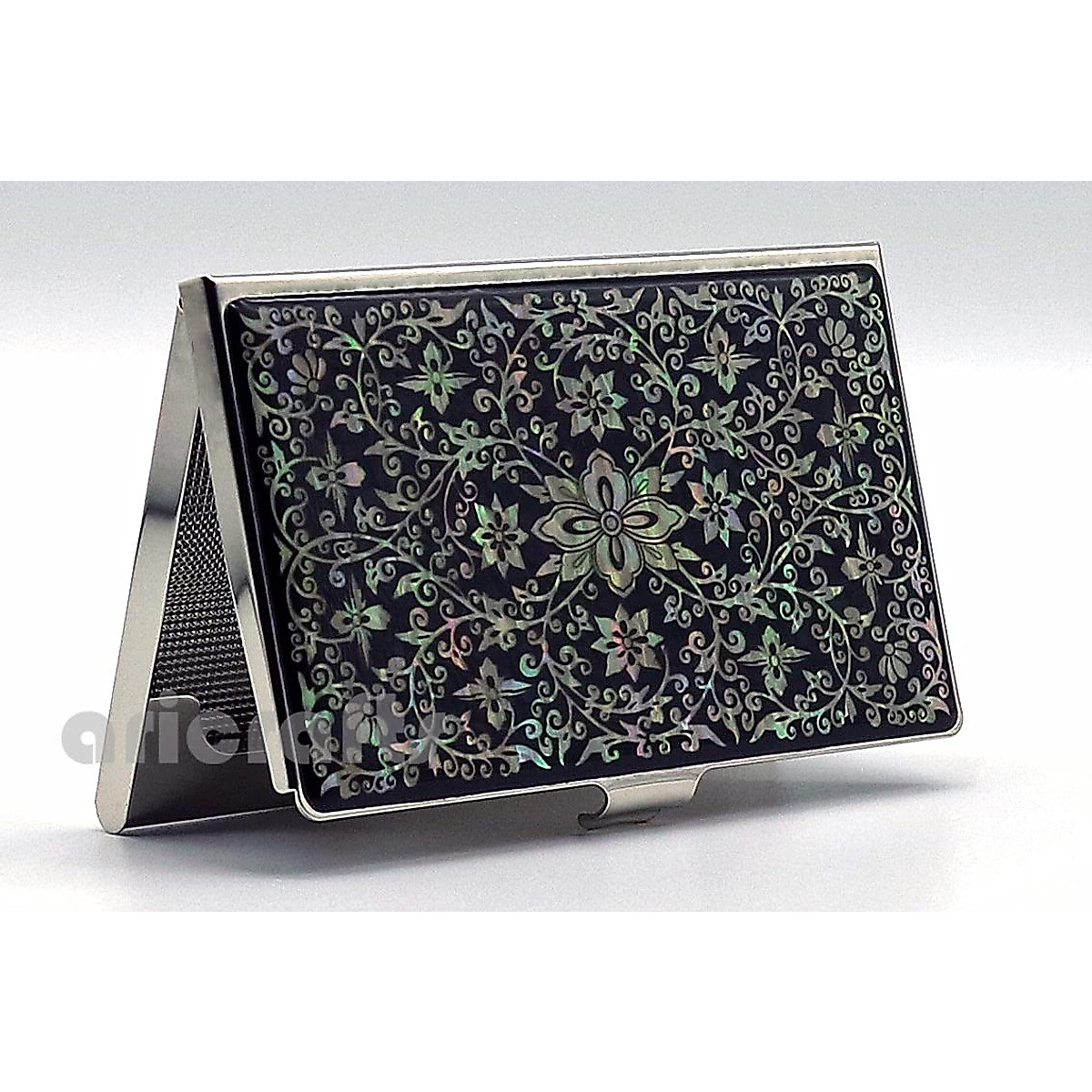 Mother of Pearl Business Card Holder Credit Card Case ID Name Card Holder Metal Card Case Money Cash Case Wallet Arabesque Design