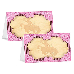 POP parties Cowgirl Pink - 12 Table Tents - Cowgirl Buffet Cards - Cowgirl Place Cards - Cowgirl Party Decorations - Cowgirl Party Supplies - Farm Party Supplies