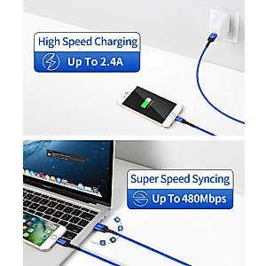 JSAUX iPhone Charger Cable [2-Pack 6ft], MFi Certified Lightning Cable iPhone Fast Charging Charger Cable Cord Compatible with iPhone 13 12 11 Xs Max X XR 8 7 6s 6 Plus 5, iPad, iPod - Blue