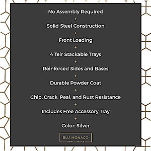 Blu Monaco Desk Organizers and Accessories Stackable Paper Tray - 4 Tier Stackable Letter Trays - Silver Metal Mesh File Holder Organizer