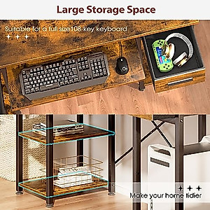 Uliyati 47 Inch Computer Desk with LED Lights & Power Outlets, Home Office Desks with Keyboard Tray & Drawers, PC Gaming Desk with Monitor Shelf & Storage Shelves, for Home Office Studio -Rustic Brown