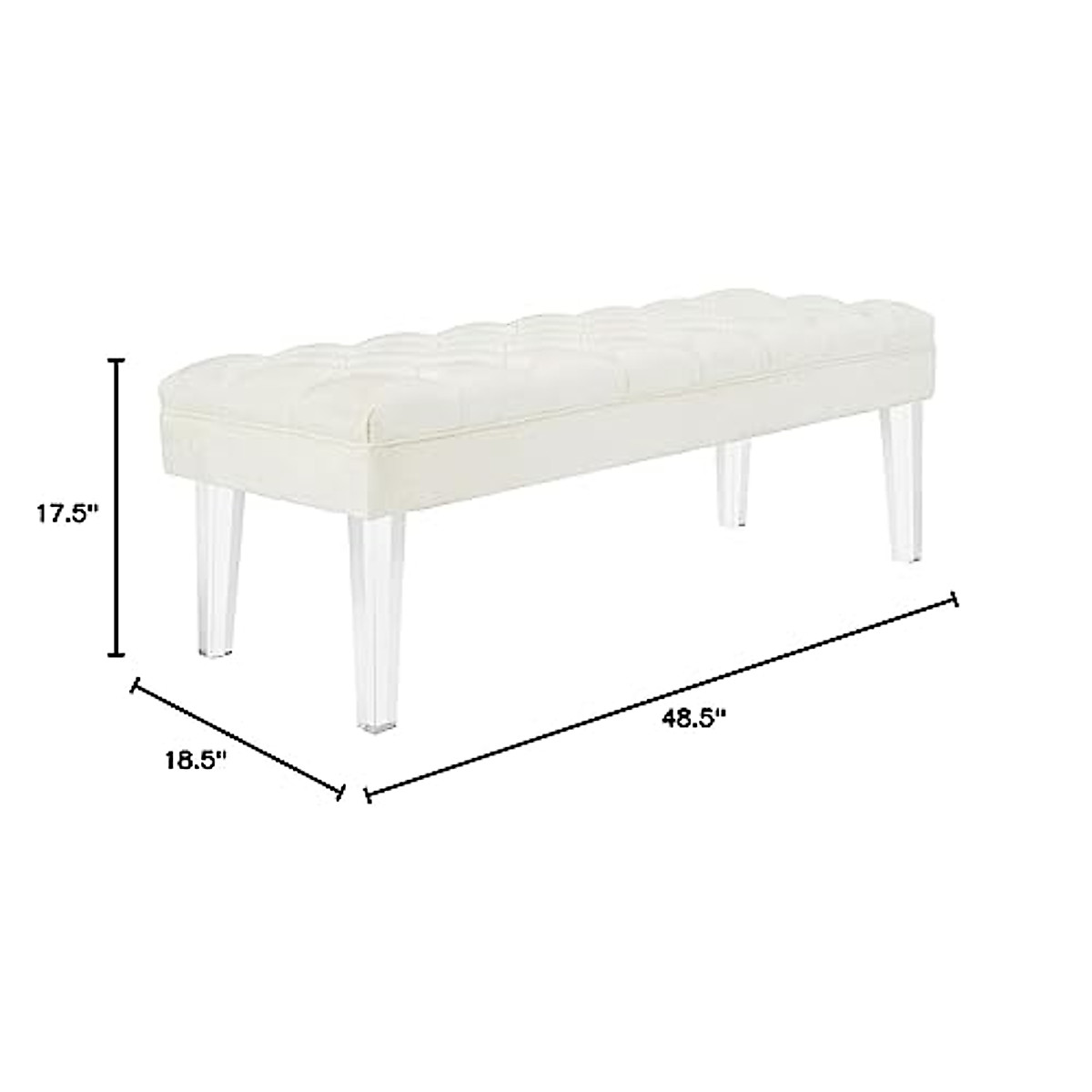 Modway Valet Tufted Button Performance Velvet Upholstered Bedroom Or Entryway Bench with Acrylic Legs in Ivory