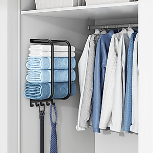 Towel Rack Bathroom Wall Holder: Black Shower Organizer Wall Mounted for Rolled Towel Storage 15.9 in