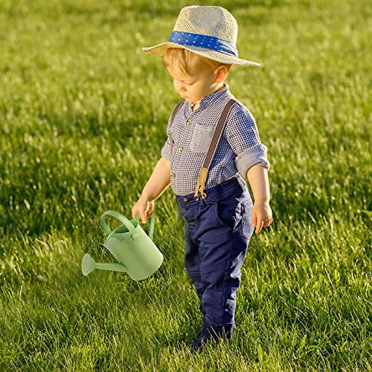 Linkidea 1.5 L Metal Watering Can, Children's Potted Watering Can, Garden Watering Can Sprinkler Iron Watering Can for Indoor, Outdoor, Office, Garden Plant Watering Can (Green)