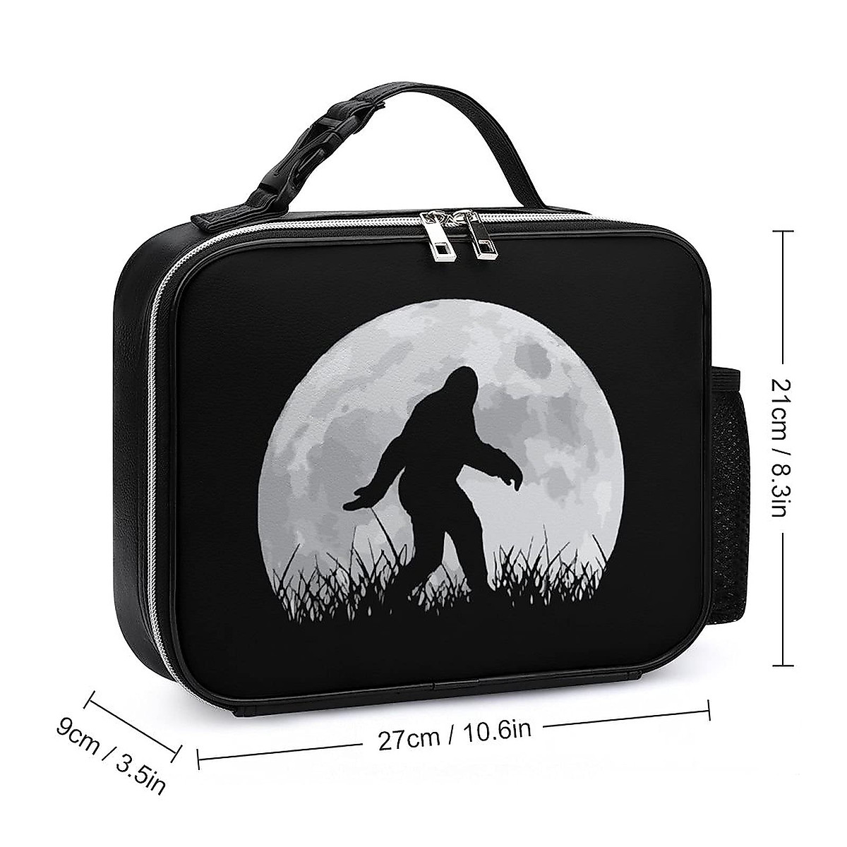 Funny Bigfoot Sasquatch Full Moon Insulated Lunch Tote Bag Durable Lunch Box Container with Detachable Buckled Handle for Office Work Picnic Travel
