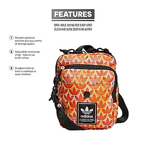 adidas Originals Utility Festival 3.0 Crossbody Bag, Gradient Monogram/Orange/Black, One Size