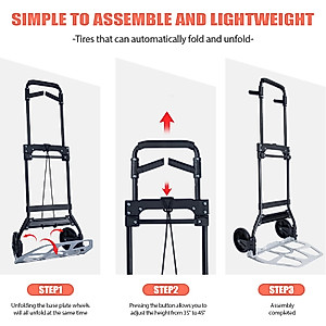 Nellyke Hand Truck Dolly Foldable,330LB Capacity Aluminum Folding Hand Cart,Heavy Duty Hand Truck Foldable Dolly with Swivel Handle,Folding Dolly Trolley with TPR Wheels for Moving