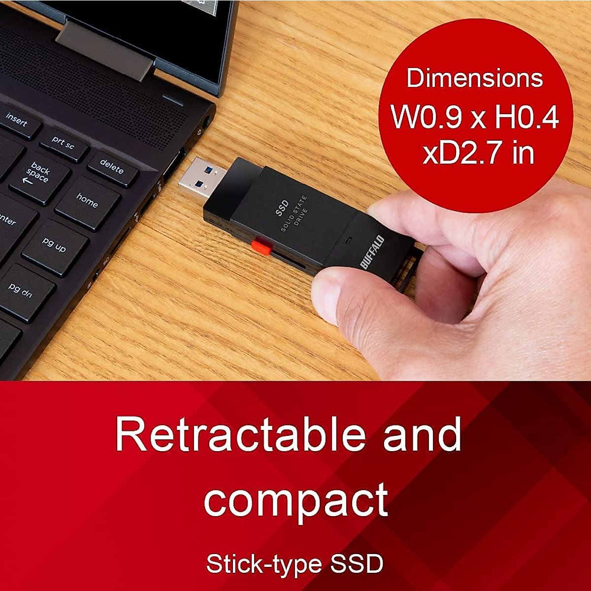 BUFFALO External SSD 1TB - Up to 600MB/s - USB-C - USB-A - USB 3.2 Gen 2 (Compatible with PS4 / PS5 / Windows/Mac) - External Solid State Drive Stick - ‎‎SSD-PUT1.0U3B