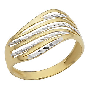 Kooljewelry 10k Two-tone Gold Diamond-cut Wave Design Ring (size 7)