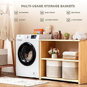 joybest Cube Storage Bins Set of 4, 11inch Cube Baskets Organizer for Nursery, Square Cotton Rope Baskets for Shelves Organizing, Kids Toy, Closet Storage, Brown and Cream White