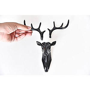 Vintage Deer Head Antlers Wall Hook (Max:10kg) for Hanging Hat Scarf Bag Key Clothes Bathroom Kitchen Towel Holder Hanger Rack Wall Wedding Gift (Black)