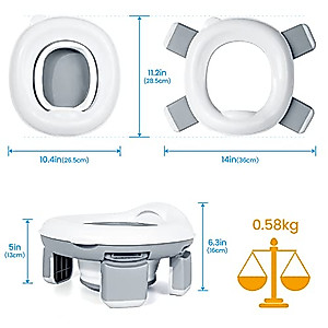 Orzbow Portable Potty Training Toilet for Boys and Girls with Storage Bag - Foldable Travel Potty Chair, Toddler Potty Seat for Indoor and Outdoor, Easy to Clean, Includes Free 40pcs Travel Bags(Gray)