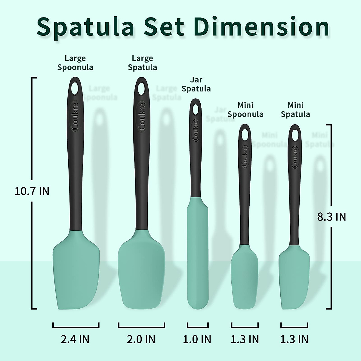 Silicone Spatula Set of 5,High Temperature Resistant, Food Grade Silicone, Dishwasher Safe, for Baking, Cooking (Aqua Green)