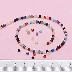 4mm Natural Mixed Materials Gemstones Beads and Brass Tiny Spacer Round Loose Beads Jewelry Making KIT with Thread and Needles 300PCS+300 PCS(12 Natural 3 Brass, 4mm)