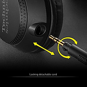Technics Professional DJ Headphones with 40mm CCAW Voice Coil Drivers, 270° Swivel Housing and Locking Detachable Cord; Lightweight, Foldable High Input - EAH-DJ1200 (Black)