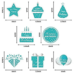 Teal Silver Birthday Decorations Hanging Swirls Party Supplies, 30Pcs Breakfast Blue Happy Birthday Foil Swirls for Girls Women, 16th 21st 30th 40th 50th 60th Bday Ceiling Swirls Sign