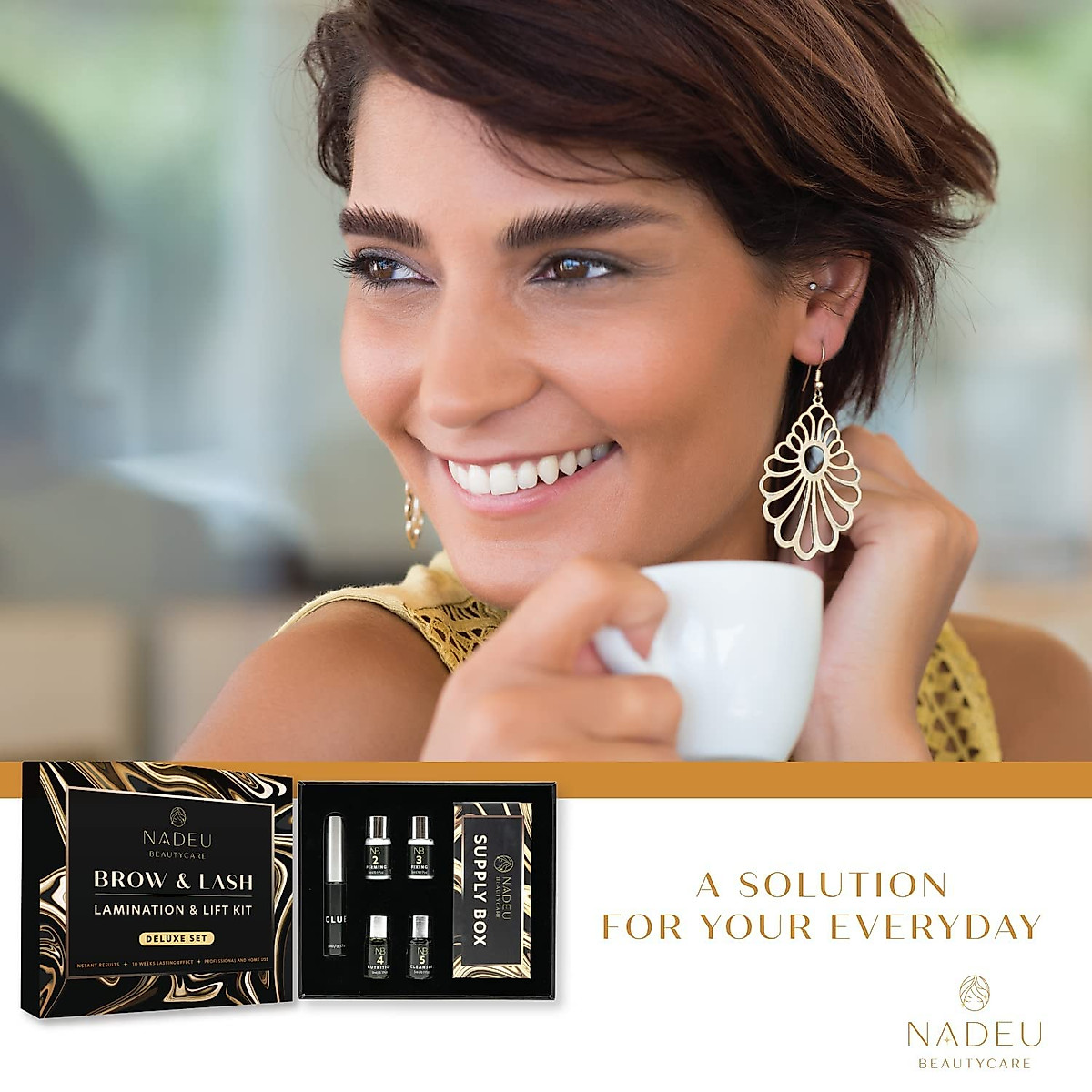 Nadeu Beautycare Eyebrow Lamination Kit & Lash Lift Kit Deluxe Set - Includes Beauty Brushes & Tools - Fuller Feathered Eyebrows & Curled Lashes - DIY at Home for Gorgeous Lifted Lashes & Trendy Brows