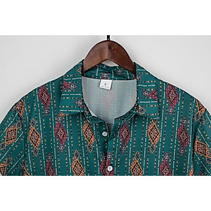 CONGJI Mens Casual Button Down Shirts Hawaiian Shirts Short Sleeve Button Down Beach Shirts (Green, L)