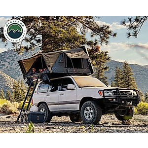 Overland Vehicle Systems Bushveld II Hard Shell Clam Shell Roof Top Tent with Aluminum Base Dark Grey Body and Green Rainfly - 2 Person Tent - Four Seasons Ready