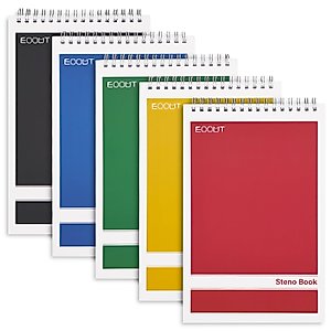 EOOUT Top Spiral Steno Pads 5 Pack, 6x9 Inches, 80 Sheets White Paper Gregg Rule, 5 Assorted Covers Steno Notebooks for Writing Notes in School, University, College, Office