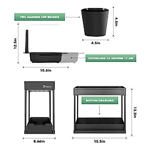 Regoia Under Sink Organizer and Storage 2 Pack with 1 Sponge Holder for Kitchen Sink, 2-Tier Sliding Bathroom Organizers and Storage, Kitchen Countertop Organization with Hooks and Hanging Cup, Black