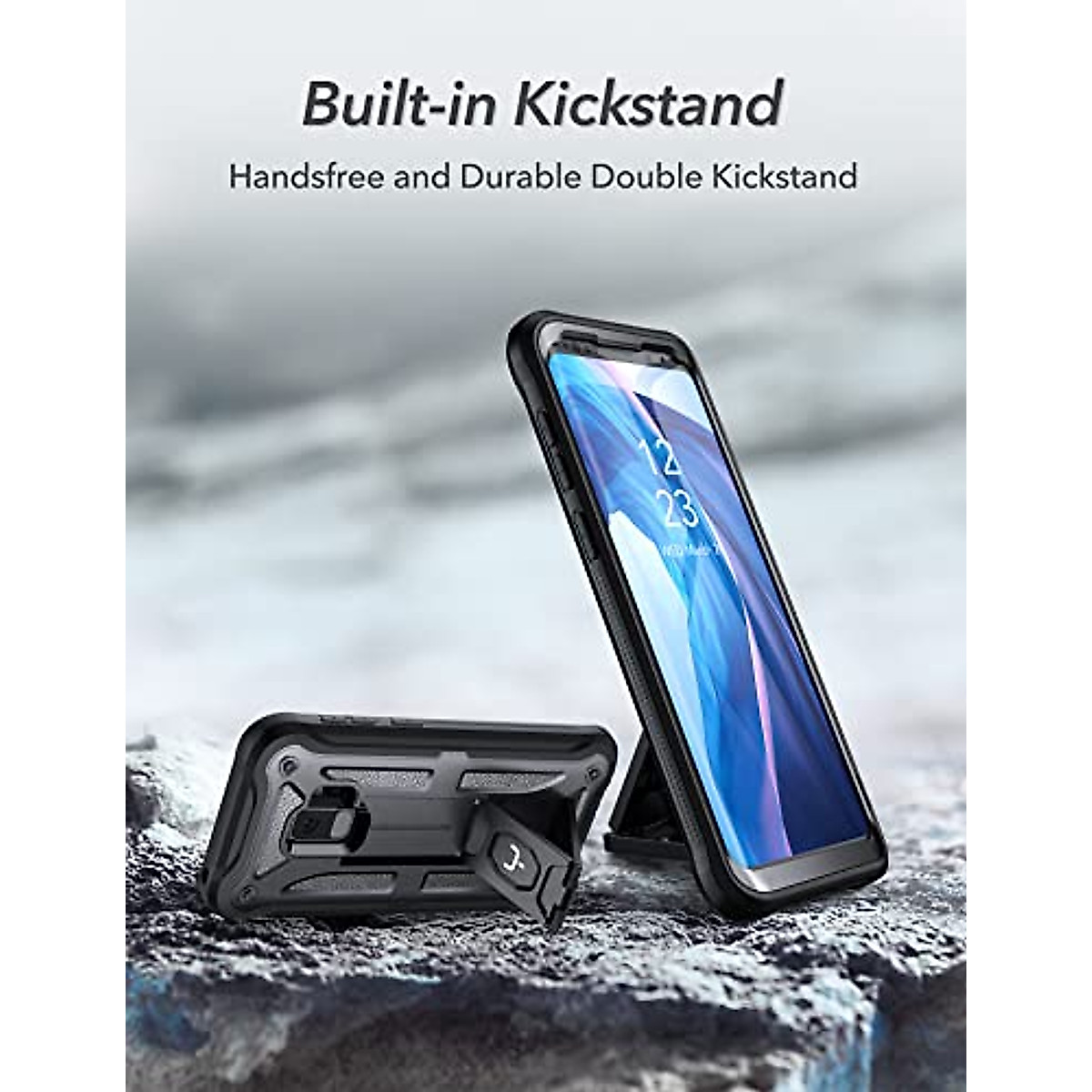 YOUMAKER Designed for Galaxy S9 Case (NOT Plus), Heavy Duty Protection Kickstand with Built-in Screen Protector Shockproof Case Cover for Samsung Galaxy S9 5.8 inch - Black