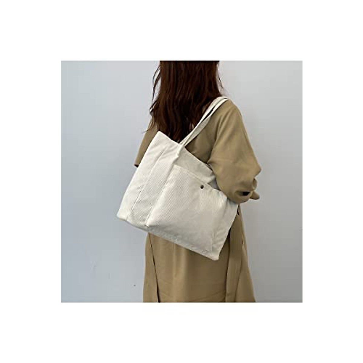 Ulisty Women Corduroy Pocket Tote Bag Casual Shoulder Bag Daily Shopping Bag Fashion Handbag grey