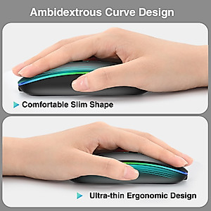 cimetech M01 Wireless Bluetooth Dual Mode Mouse, [1 Mouse for 2 Devices] [Ultra-Low Decibel Click], Rechargeable Ultra Slim LED Sleek Mouse, Plug and Play for iPad Mac Laptop Tablet PC Window - Black