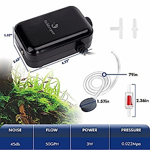 fishkeeper Aquarium Air Pump Fish Tank Aerator 2W/3W/4.5W/6W Ultra Quiet Adjustable Oxygen Pump Fish Tank Air Pump for 5-100 Gallon Tank