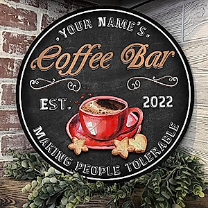 WODORO Custom Coffee Bar Wood Sign (Not Carved or Neon Sign), Kitchen Decor Wall Plaque, Personalized Gifts for Coffee Lovers, Espresso Cappuccino Latte Coffee & Tea Bar, Coffee & Wine Bar Sign (05)