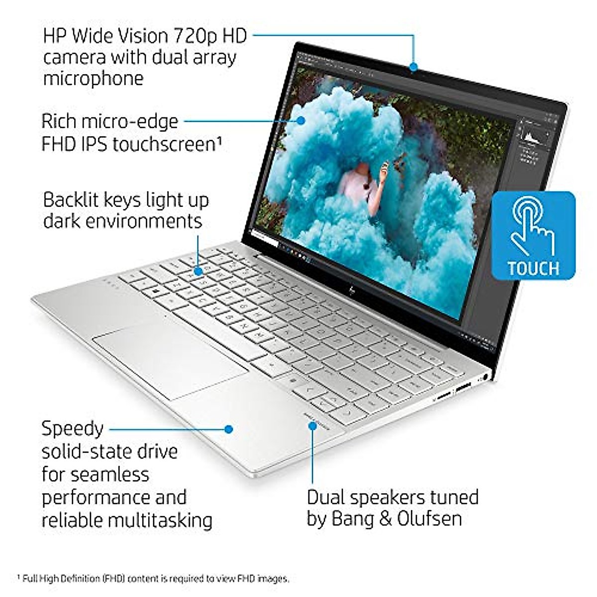 HP ENVY 13 Laptop, Intel Core i7-1165G7, 8 GB DDR4 RAM, 256 GB SSD Storage, 13.3-inch FHD Touchscreen Display, Windows 10 Home With Fingerprint Reader, Camera Kill Switch (13-ba1010nr, 2020 Model)