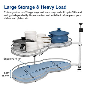 VADANIA Left Swing Pull Out Organizer for 36" Blind Corner Kitchen Cabinet, 2 Tiers Swing Tray, Soft Close, Left Handed Open