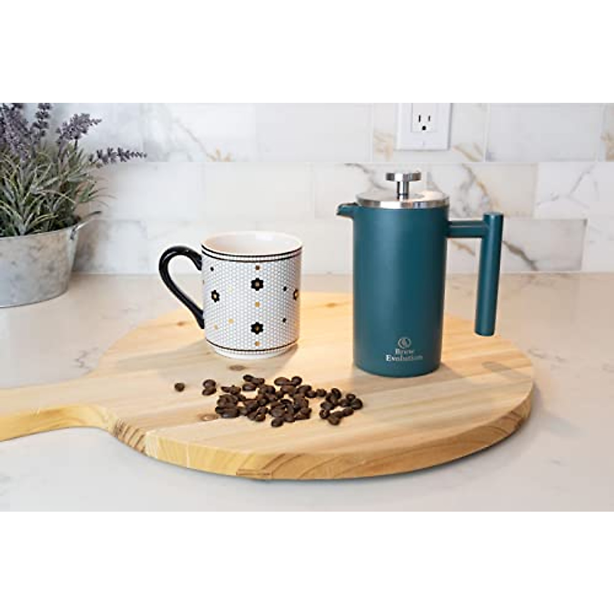 Brew Evolution 20 oz Stainless Steel French Press Coffee Maker | Double Walled Insulated Coffee & Tea Brewer Pot & Maker | Keeps Brewed Coffee or Tea Hot | 600 ml, Hawaiian Blue