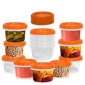[Orange - 12 Pk] Airtight Deli Containers with Lids Twist Lock Top Clear Food Storage for Meal Prep Snacks and Leftovers Freezer and Microwave Safe Stackable Leak-Resistant and 12 Pc. Set (16 Ounce)