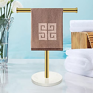 Blemoacha Towel Rack,T Shape Freestanding Towel Racks for Bathroom,Organizer Countertop Hand Towels Stand,Kitchen Vanity Marble Plinth Towel Holder,304 Stainless Steel Towel Bar (Ti Gold)