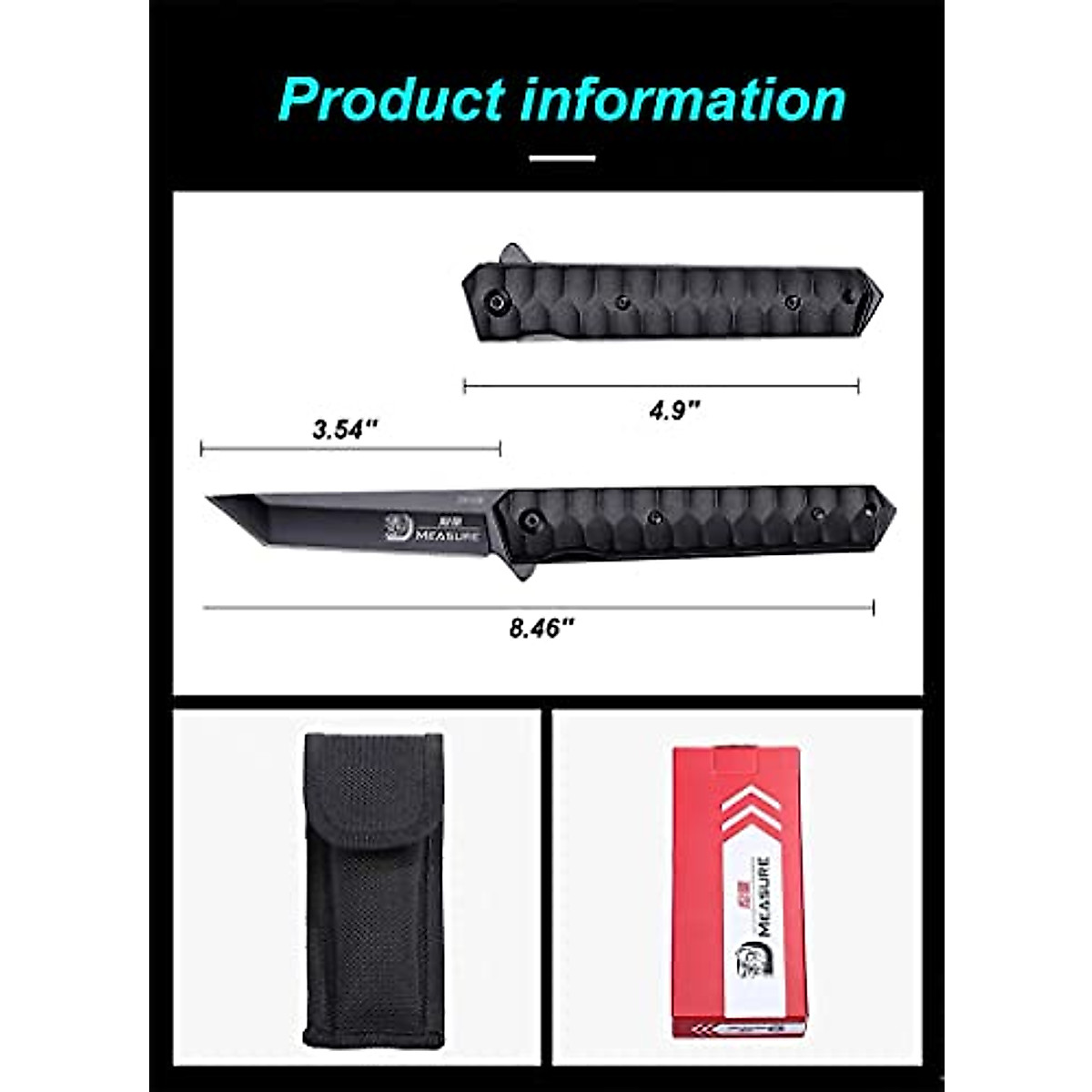Carimee EDC Knife- 3.7 inch Pocket Knife Tanto point- Black Aluminum Alloy Handle, for Outdoor/Camping/BBQ