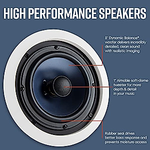 Polk Audio RC80i 2-way Premium In-Ceiling 8" Round Speakers, Set of 2 Perfect for Damp and Humid Indoor/Outdoor Placement - Bath, Kitchen, Covered Porches (White, Paintable-Grille)